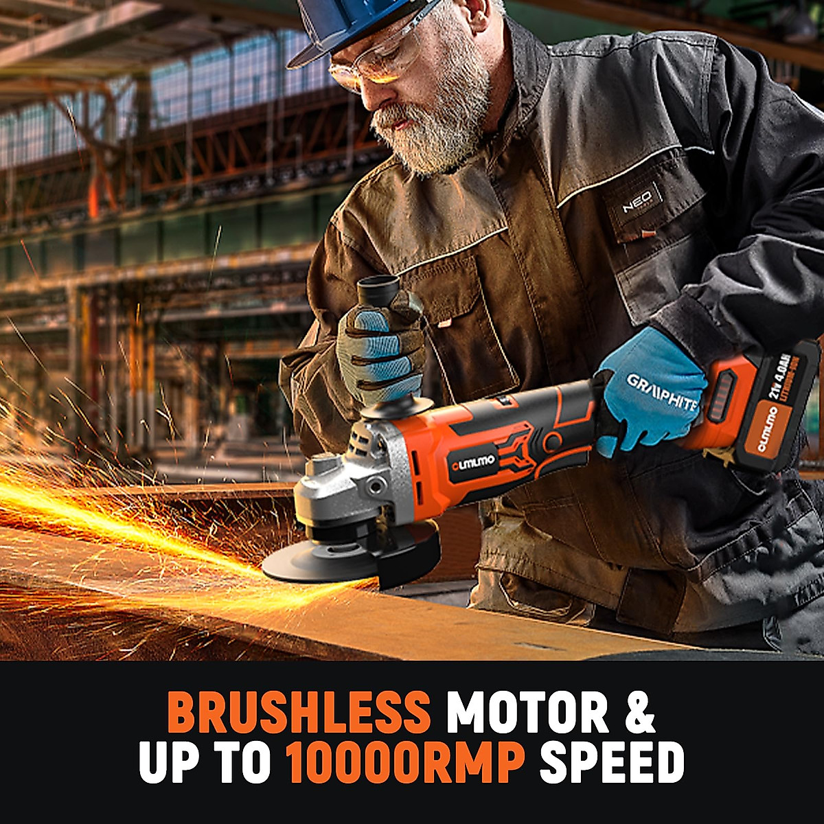 Angle Grinder Cordless,Cordless Grinder With Battery And Charger,4000mAh Batteries,21V,10000RPM Brushless Motor Metal Grinder,4-1/2'' Cutting Wheels, Flap Disc,Cordless Metal Cutting Tool