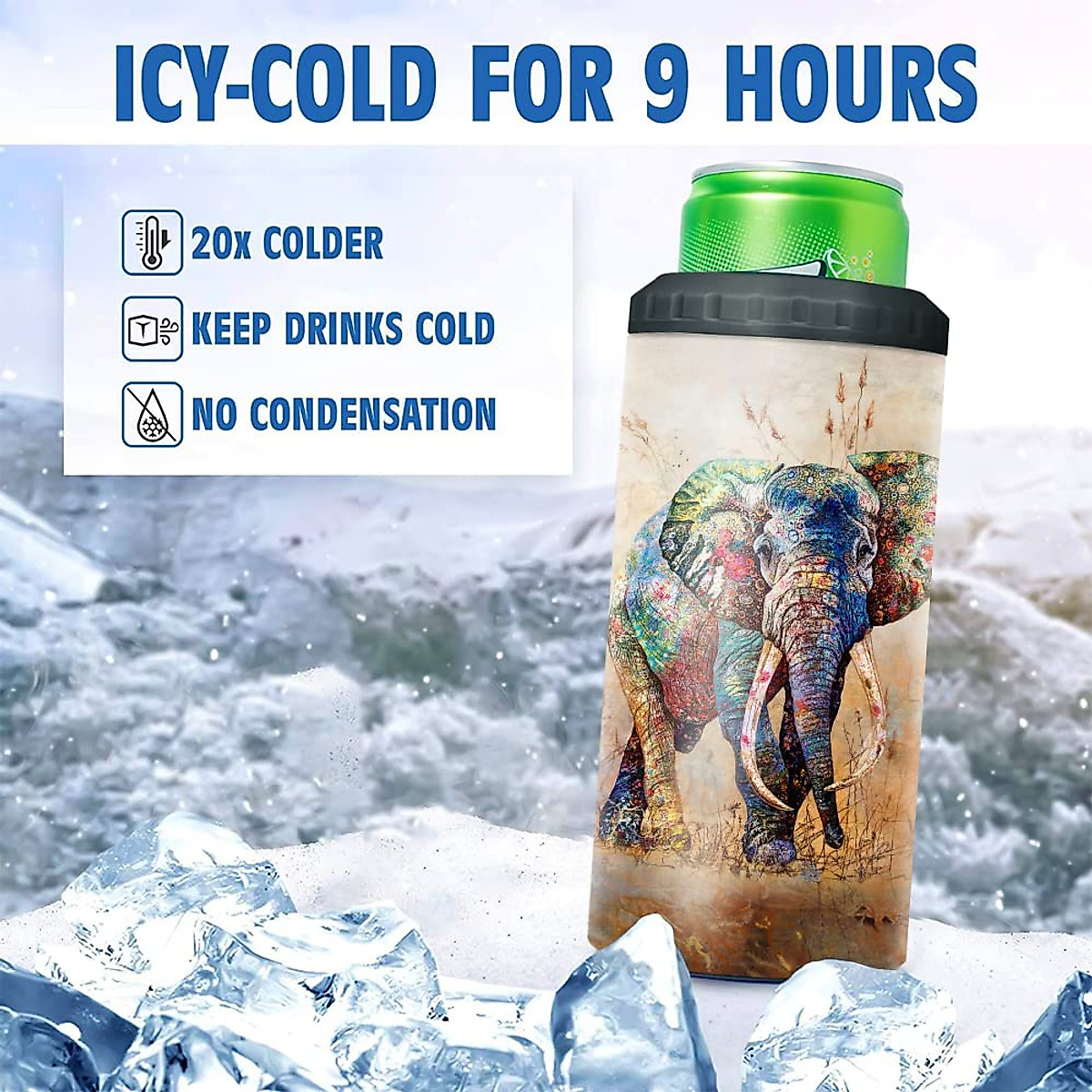 SANDJEST Elephant Tumbler Safari 4 in 1 16oz Tumbler Can Cooler Coozie Skinny Stainless Steel Tumbler Gift for Mommy Mama Mother Christmas Birthday Mothers Day