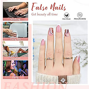 24Pcs Press on Nails Square Fake Nails French Tip Black Leaves False Nails with Designs Black Acrylic Glossy Nail Decorations Artificial Full Cover Glue on Nails Stick on Nails for Women Girls 24Pcs