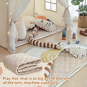 Kids Play Tent with Padded Mat, Kids Tents Large Princess Castle Pompoms Play House Indoor Playhouse Tent for Girl Bed Tents, Come with Star Lights