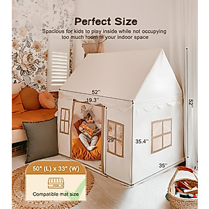 Large Kids Tent with mat, Star Lights, Tissue Garland, Play Tent Indoor & Outdoor, Kids Play Tent for Girl & Boy Aged 3+, Kids Tent for Toddler, 52" x35" x 52" Play House with Windows, Washable