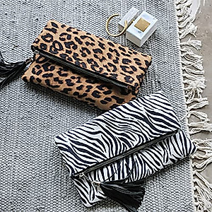 Leopard Zipper Foldover Clutch Envelope Purse Women Cross body Bag with Chain Strap (Leopard) Medium