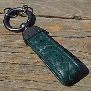Dark Green Braided Genuine Leather Keychain Key Chain with O Ring for Woman,Car