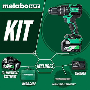 Metabo HPT 36V MultiVolt Cordless ½-Inch Hammer Drill Kit 1,400 in-lbs. Max Torque Reactive Force Control Optional AC Adapter DV36DC