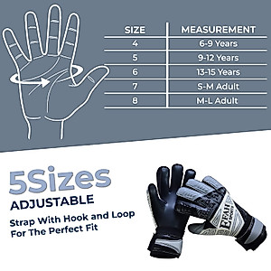 EFAH SPORTS Soccer Goalkeeper Gloves for Kids Boys Children Youth Football Goalie Gloves with Fingersave and Double Wrist Protection Strong Grip Palms (Size 5 Suitable for 9 to 12 Years Old, Grey)