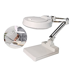 INTBUYING 20X Magnifier,110V Folding LED Desk Lamp Amplification Magnifier, 5" White Glass Lens,Adjustable Table Magnifier with Light, for Reading and Working