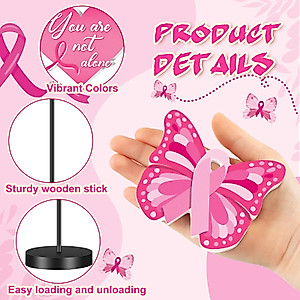 DoubleFill 6 Pcs Breast Cancer Awareness Decorations Standing Table Centerpieces Pink Ribbon Wooden Table Signs Fight Breast Cancer Party Supplies Pink Breast Cancer Decor for Charity Survivor Favors