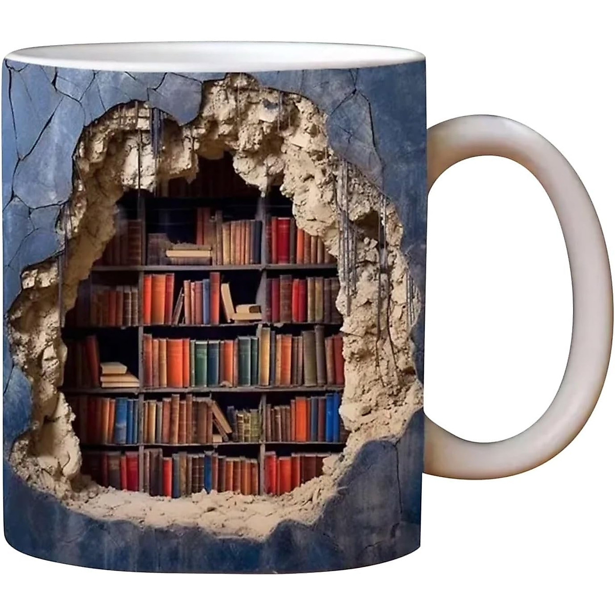 RQPQBO 3D Bookshelf Coffee Mug 11 Oz Microwaveable Dishwasher Safe Library Book Mug 3d Mugs Novelty Coffee Mugs Ceramic Mug Cool Presents For Book Lovers (blue)