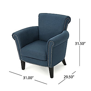 Christopher Knight Home Brice Vintage Scroll Arm Studded Fabric Club Chair, Navy Blue / Dark Brown