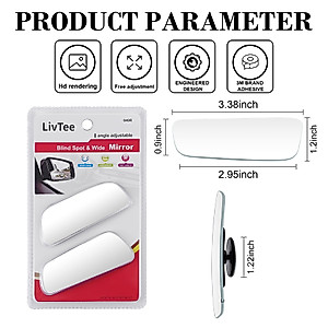 LivTee Blind Spot Mirror, Rectangular Shaped HD Glass Frameless Convex Rear View Mirror with wide angle Adjustable Stick for Cars SUV and Trucks, Pack of 2