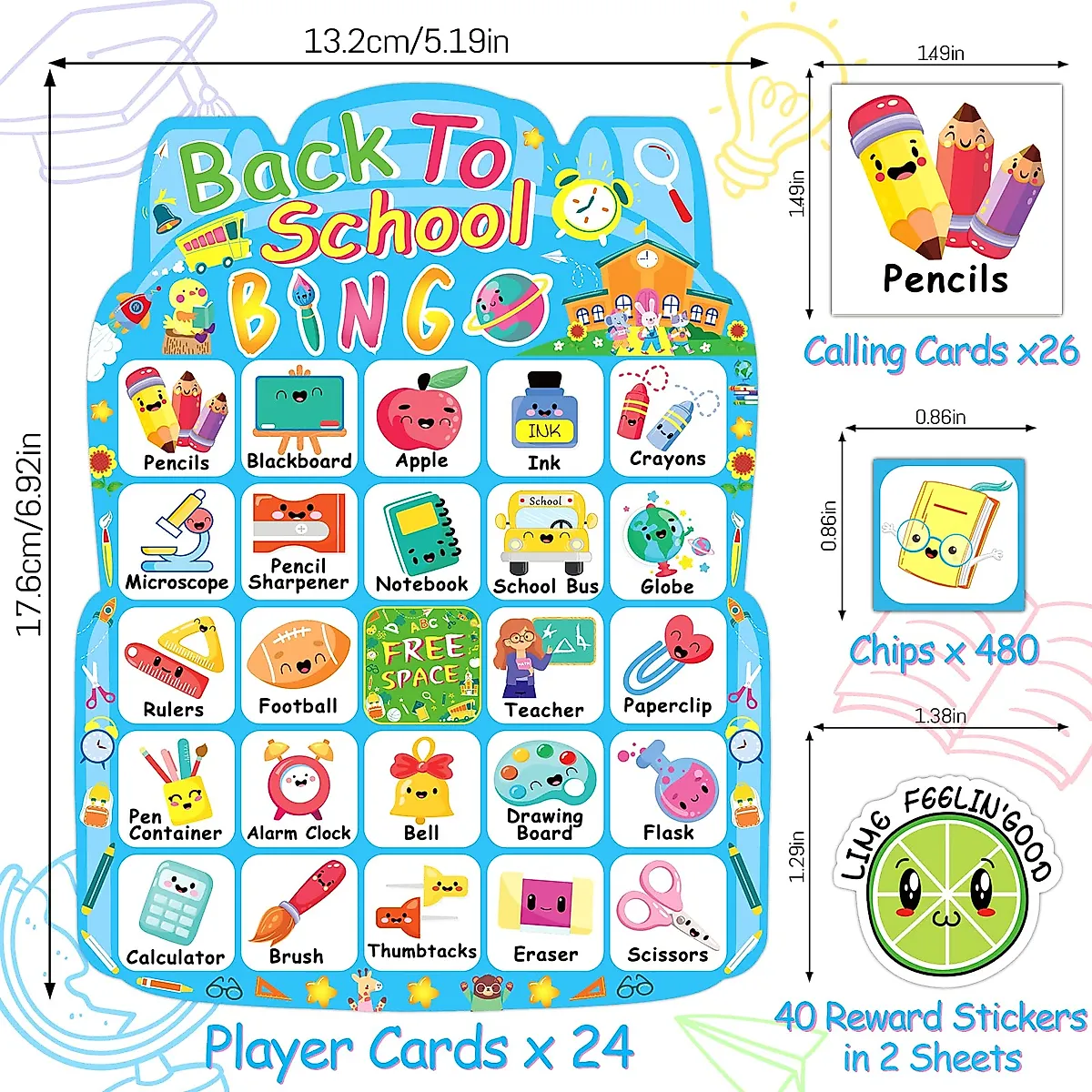 YTSQLER Back to School Bingo Games for Family Kids Party Games Gifts 24 Players School Bingo Games First Day of School Classroom Activities Bingo Cards Set