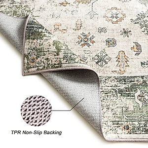 Valenrug Washable Rug 8x10 - Ultra-Thin Antique Collection Area Rug, Stain Resistant Rugs for Living Room Bedroom, Distressed Vintage Rug(TPR35-Green, 8'x10')