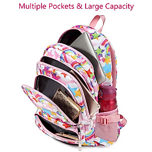 BLUEFAIRY Kids Backpack for Girls Elementary Primary School Bags for Kindergarten Childs Bookbags Lightweight Cute Gifts 17" Mochilas Escolares para Niñas de 6 7 8 9 Rainbow Pink