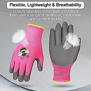 Joottuan 6 Pairs Kids Gardening Gloves Yard Work Gloves Children Soft Safety Rubber Coated Gloves for Toddlers Youth Girls Boys Children (Medium (Age 6-8))