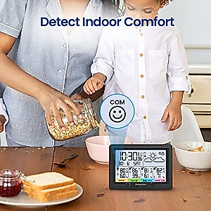 Newentor Weather Station Wireless Indoor Outdoor Multiple Sensors, Digital Atomic Clock Weather Thermometer, Temperature and Humidity Monitor, Forecast Weather Station with Backlight, Black