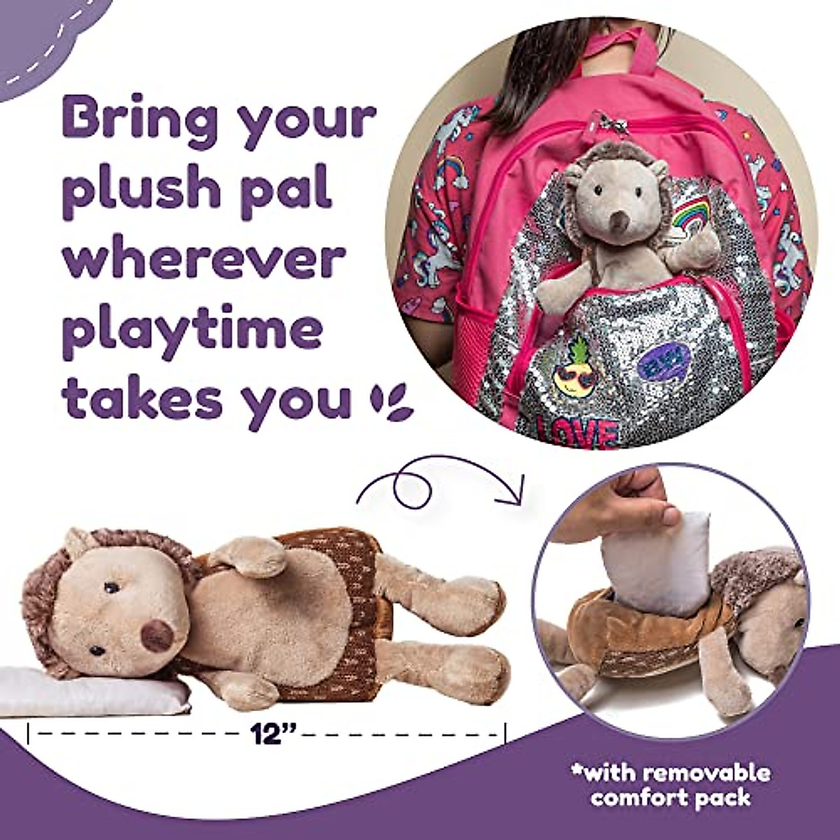 WILD BABY Hedgehog Weighted Stuffed Animals - Microwavable Animals with Lavender, 12 inch Heatable Plush for Kids - Soft, Cuddly, Warming Stuffed Animal for Baby - Gift Box Ready