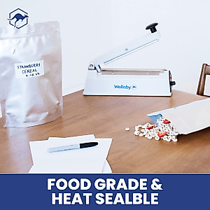 50x Wallaby 2-Quart Gusset Mylar Bag Bundle - (7 Mil - 8" x 12") Stand-Up Zipper Pouches + 50x Labels - Heat Sealable, Food Safe, & Reliable Long Term-Food Storage Solutions - Silver