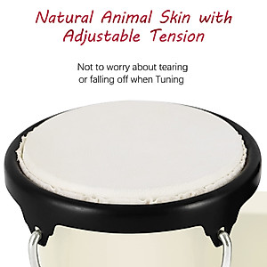 VANPHY Bongo Drum 4'' and 5'' Set for Adults Beginners Tunable Natural Skin Bongos Percussion Instruments With Tuning Wrench and Gift Box (White)