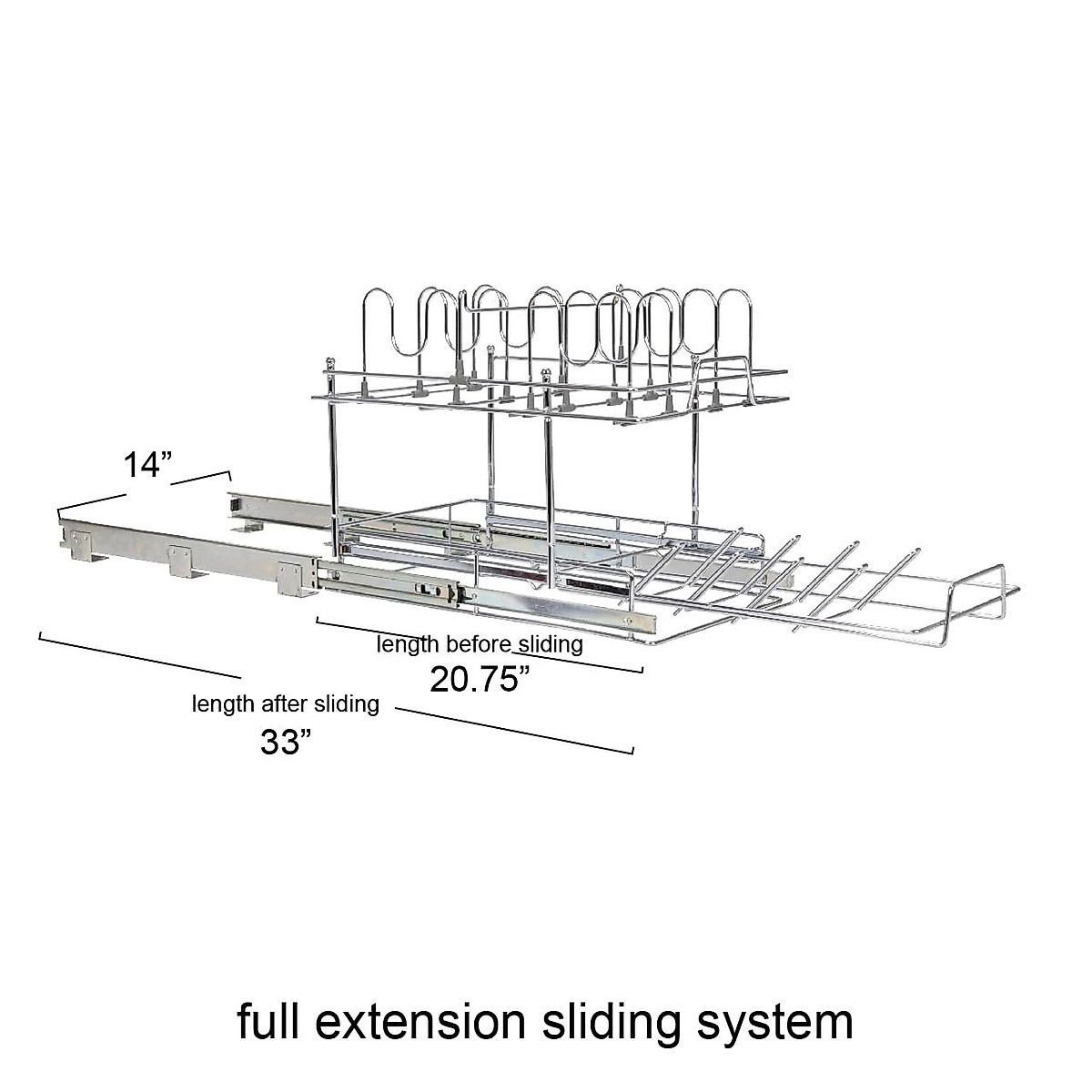 Household Essentials C42617-1 Glidez 2-Tier Pot and Lid Kitchen Cabinet Organizer | 21 in D x 14.1 in W x 16.2 in H | Chrome Wire, Silver