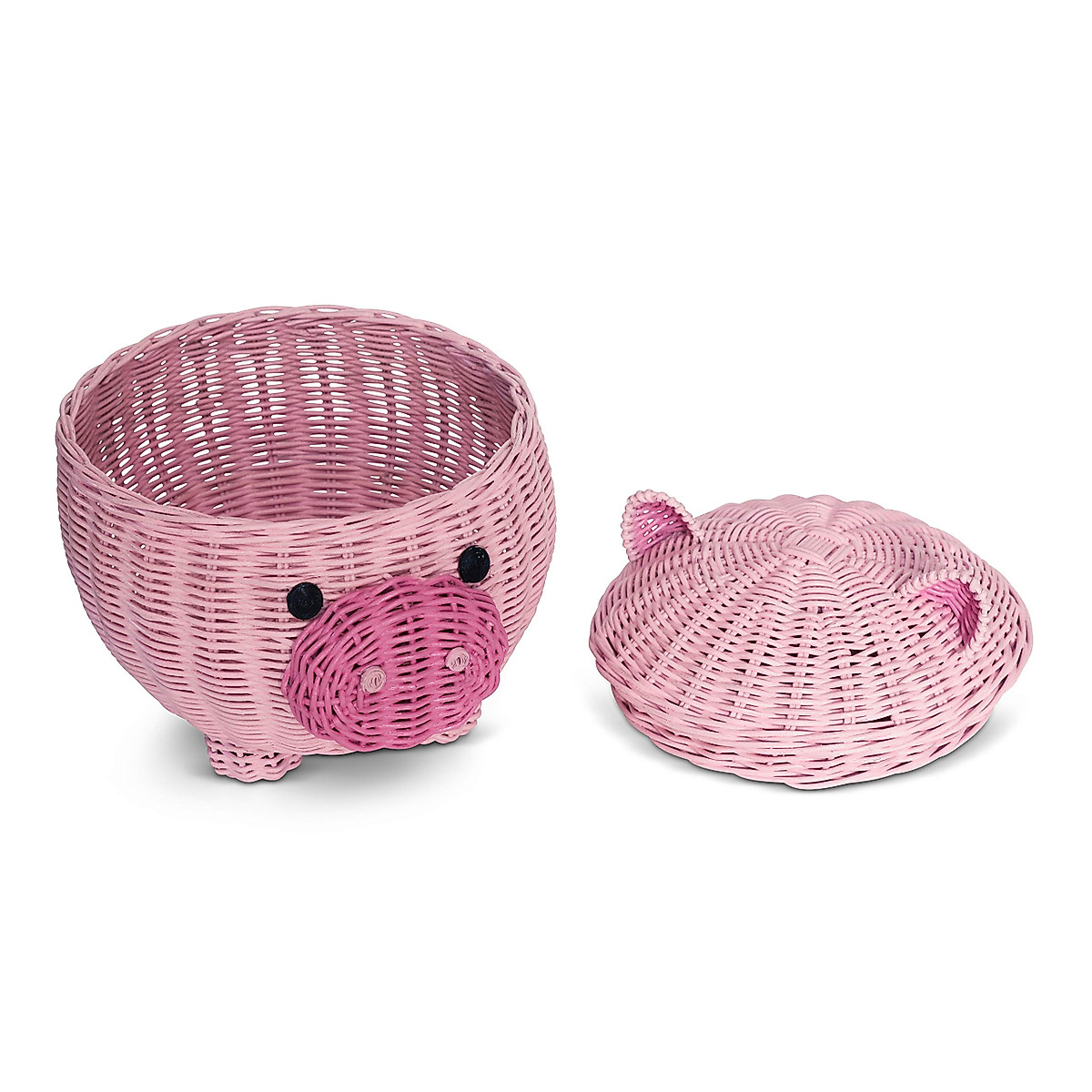 G6 COLLECTION Pig Rattan Storage Basket with Lid Decorative Bin Home Decor Hand Woven Shelf Organizer Cute Handmade Handcrafted Nursery Gift Animal Decoration Artwork Wicker Pink Piggy (Large)