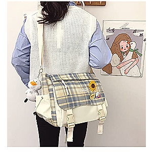 Kawaii Backpack Japanese School Bag Aesthetic Cute Plaided Bags Harajuku Tote Ita Bag Crossbody Girls Kawaii Stationary (Yellow, One Size)