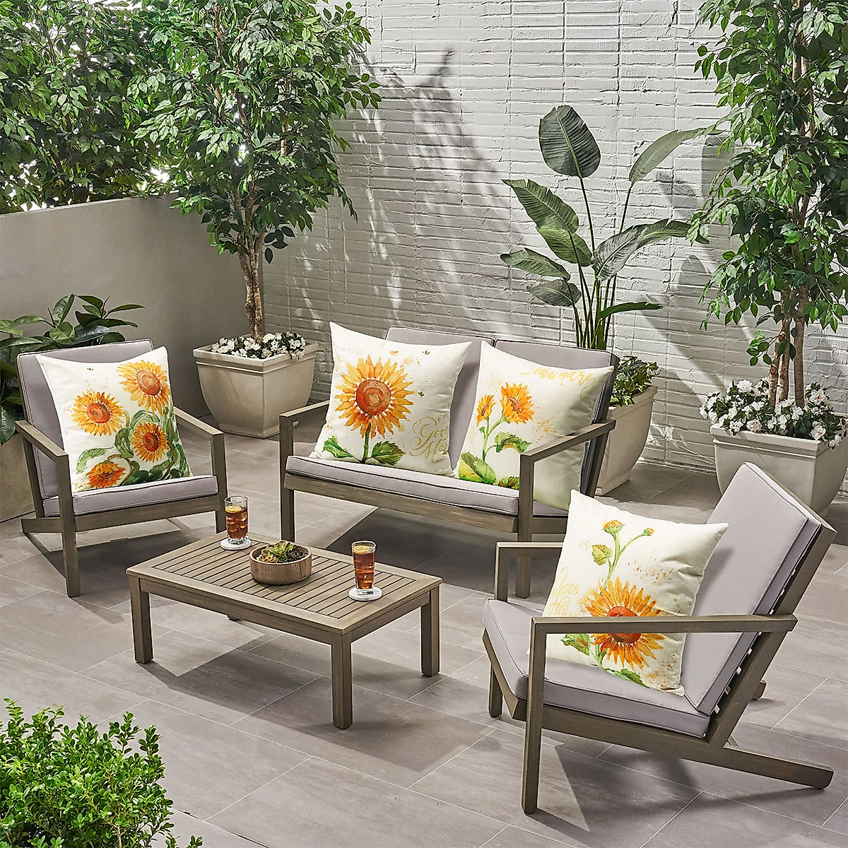 Ohok Outdoor Waterproof Pillow Covers 18x18 Set of 4 Farmhouse Decor Pillow Covers Outdoor Patio Throw Pillow Covers for Patio Funiture Garden Bed Couch Sofa (Sunflower)