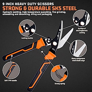 VANJOIN 9'' Scissors Heavy Duty, Carpet Cutter with SK-5 Steel Blade, Multipurpose Carpet Cutting Scissors, Scissors All Purpose for Carpet/Cardboard/Recycle