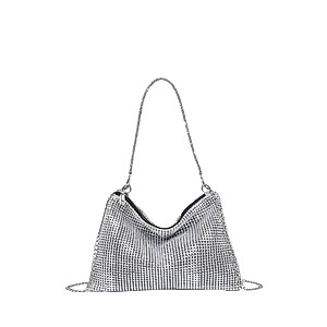 Verdusa Women's Shiny Rhinestone Evening Handbag Hobo Bag Clutch Purse Silver one-size