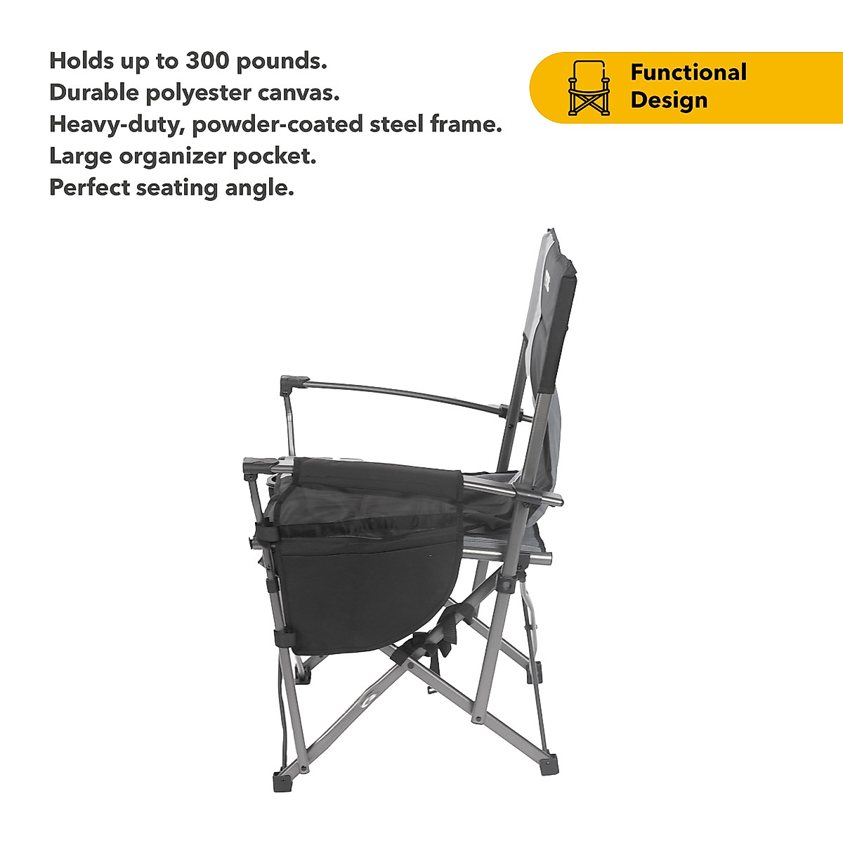 RTIC Ultra-Tough Chair Portable Folding for Camping, Outdoor, Fishing, Beach, with Arm Rest and Cup Holder, Folds Quickly for Easy Storage in a Carry Bag, Black