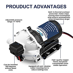 COFORCEFLO 12V RV Water Pump,5.5 GPM 70 PSI Water Pressure Diaphragm Pump,On Demand Pressure Pump Water for Washing RVs,Garden Spraying,Agricultural irrigation