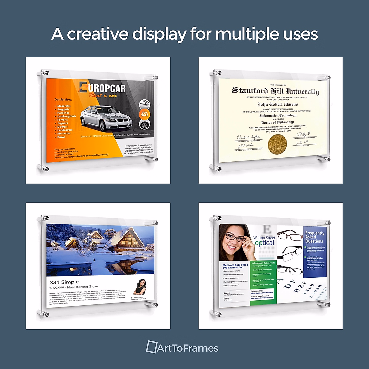 ArtToFrames Floating Acrylic Frame for Pictures Up to 16x20 inches (Full Frame is 20x24) with Chrome Standoff Wall Mount Hardware, Acrylic-109-16x20-69