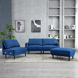 MCombo Convertible Sectional Sofa Couch Modern 3-Seat Couch for Living Room Mid Century Royal Blue Sofa for Bedroom L Shape Couch with Chaise for Bedroom Small Space Apartment 5130