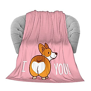 Flannel Blanket Pink Cute Corgi I Love You Lightweight Cozy Bed Blanket Soft Throw Blanket fits Couch Sofa Suitable for All Season 60x80 for Women Men