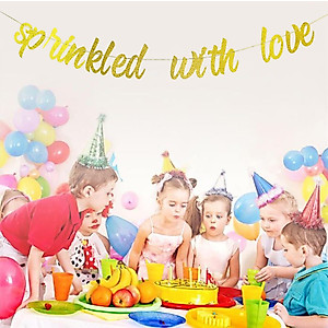 Sprinkled with Love Banner, Baby Shower Banner, Bridal Shower, Wedding Party Garland Bunting Decorations - Gold Glitter