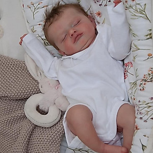 ROSHUAN Realistic Newborn Baby Dolls 20 inch Asleep Lifelike Reborn Baby Dolls Vinyl Soft Cloth Body Real Life Baby Dolls Sleeping Bebe Doll White Clothes for Boys Girls Gifts