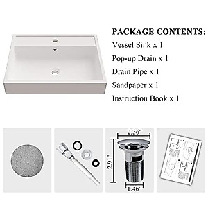 ARTSTONE 23.6 x 18.5 inch Bathroom Vessel Sink with Pop-up Drain Combo Above Counter, Stone Resin Rectangle Bathroom Sink with Overflow, Vanity Countertop Bowl Sink Washing Basin, White