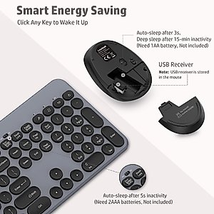 LeadsaiL Wireless Keyboard and Mouse Combo, Full-Sized Ergonomic Computer Keyboard with Phone Tablet Holder, 2.4GHz Silent Cordless Keyboard Mouse Set for Windows Laptop, PC, Desktop - Grey