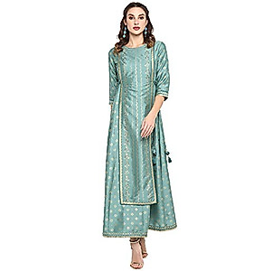 Janasya Indian Women's Light Green Poly Silk Ethnic Dress(J0005-DR-XXXL)