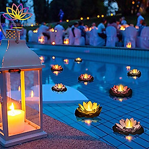 MAKUMARI Lotus Floating Lanterns - 10 Pieces Large Chinese Lanterns Colorful Flower with Premium Candles for Your Romantic Decorations, Weddings, Memorials, Wishing Lanterns or Pool Side Decoration