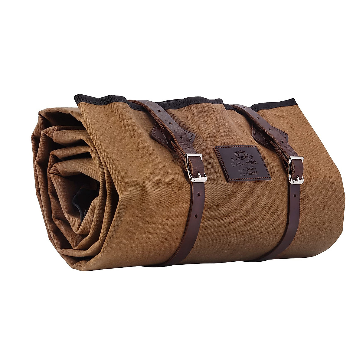 1844 Helko Werk Handmade Waxed Canvas Cowboy Bedroll - Camping Bed Roll with Leather Straps and Zipper - Waterproof Waxed Canvas Portable Bed Outdoor Camping (Bedroll Field Tan) #F8761FT