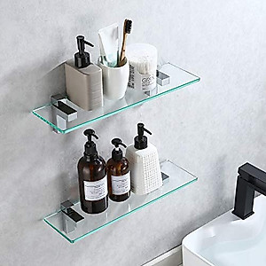 KES Glass Shelves for Bathroom, 15.8-Inch Bathroom Shelf with Rectangle Tempered Glass and Polished Chrome Bracket Wall Mount 2 Pack, BGS3201S40-P2