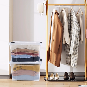 Pekky 22 Quart Latching Storage Container Bin with Wheels, 6 Packs Plastic Storage Tote Box, Clear