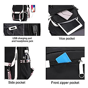 coxqermo Cute Cool Backpack for Girls, Kawaii Cartoon Backpack with Plush Pendant,Middle School Students Bookbag Daypack with USB Charge Port