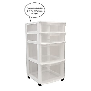 Gracious Living Resin Clear 4 Drawer Storage Chest System with Removable Rolling Casters for Garage, Basement, Utility Room, and Laundry Room, White