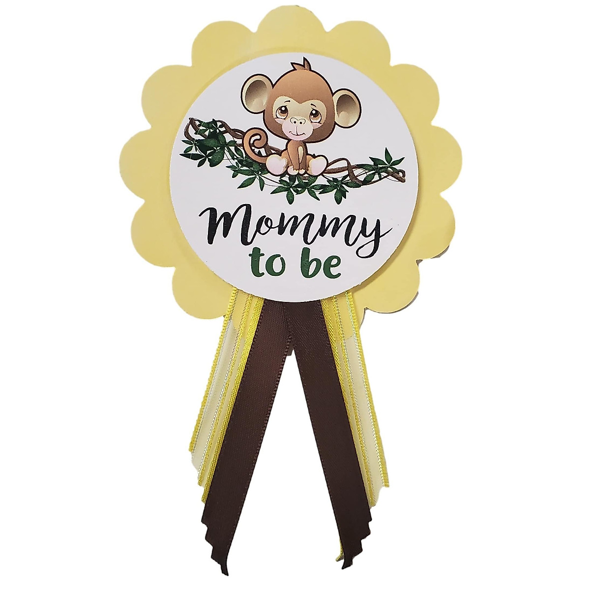 Baby Shower Pins Mommy & Daddy to Be Safari Monkey Jungle Yellow Brown Badge Sprinkle Idea