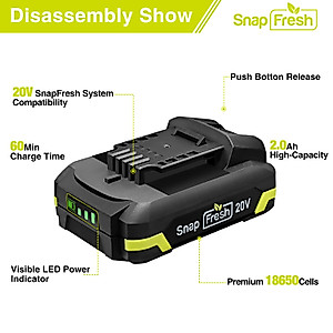 SnapFresh 20V 2.0Ah Li-ion Battery, (Not Works with Other Brands), Lithium-Ion Battery Support Fast Charging(BBT-DC20A)