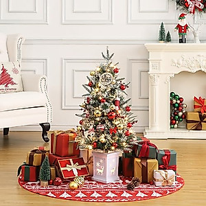 3ft Mini Prelit Premium Snow Flocked Artificial Christmas Tree, Pre-lit Xmas Pine Tree for Christmas Decoration, Party Decoration, Home, Office, White Base (White Base-elk, 3FT)