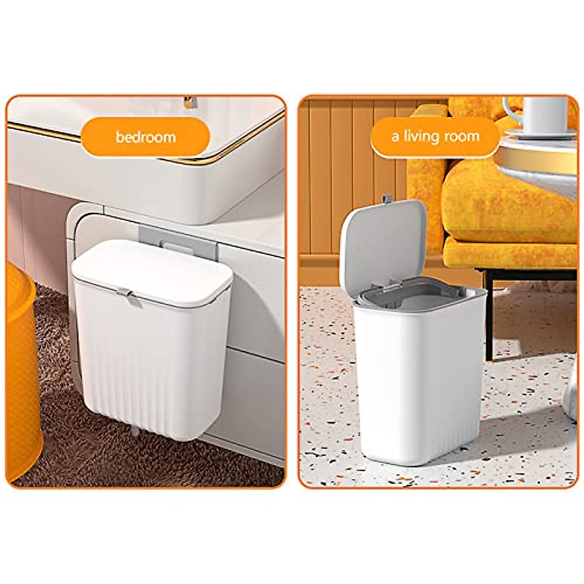 Hanging Trash Can with Lid, Kitchen Cabinet Door Hanging Trash Can,Cover Cabinet Trash Can,Reusable Door Hanging Trash Can,Under Sink Door Trash,for Can RV, Kitchen,Bathroom (White)