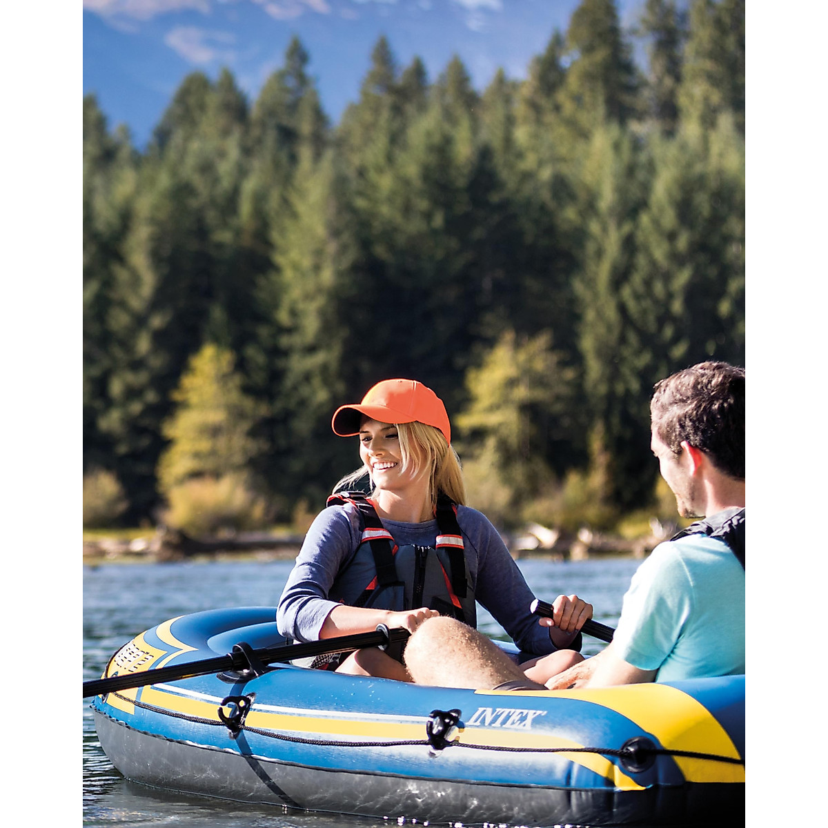Intex 68367EP Challenger 2 Inflatable Boat Set: Includes Deluxe 48in Boat Oars and High-Output Pump – Triple Air Chambers – Welded Oar Locks – 2-Person – 440lb Weight Capacity