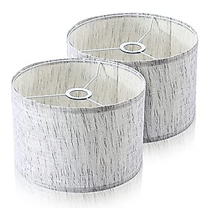 YISUN Lamp Shades Set of 2, Drum Fabric Lampshades for Table Lamps, Wall Lamp, Floor Lamp, Natural Linen Hand Crafted, For E26/E27 Lampholder Medium Drum Shades, Spider Fitter (Linen White)